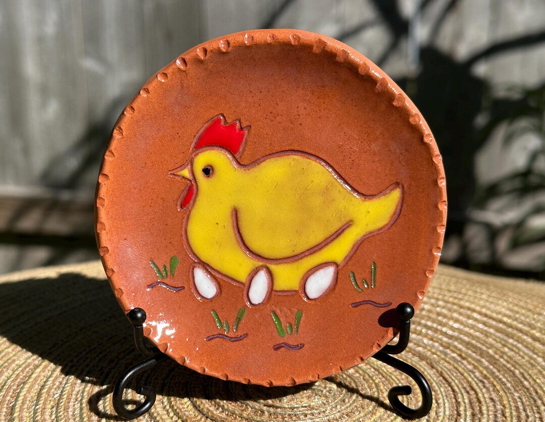Broody Hen Plate Handmade Redware Pottery by Chris A Charlson Primitive ...