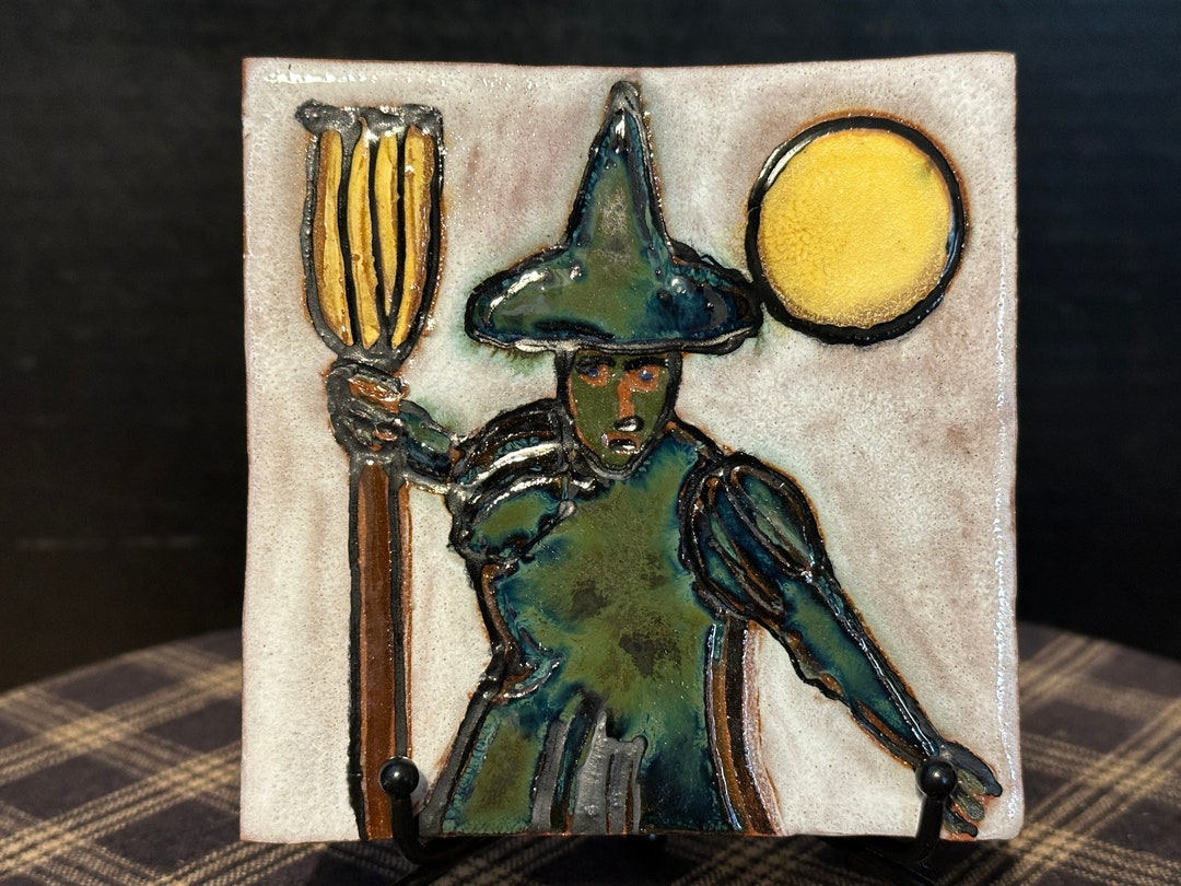 Witch Tiles or Coasters Handmade Redware Accent Clay Tiles, Home Decor ...