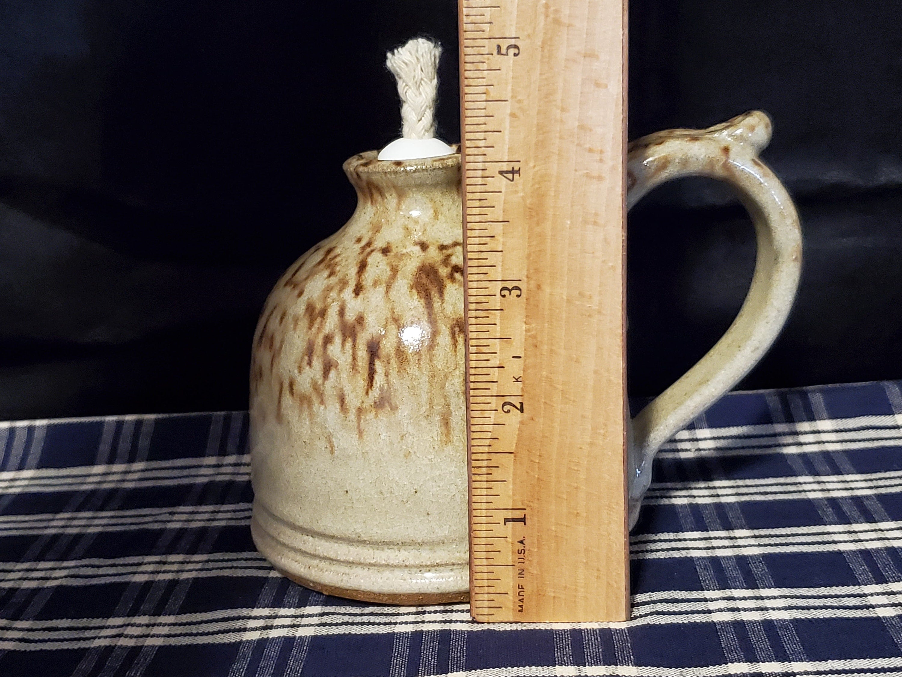 Oil Lamp-Stoneware-Handmade-Wildfire Pottery-Tan & Brown Drip | Etsy