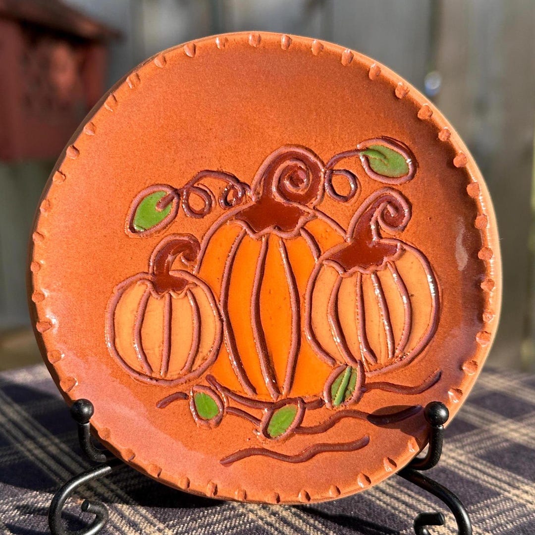 Handmade Redware Pumpkin Plate: Primitive Fall Decor, Garden Gate ...