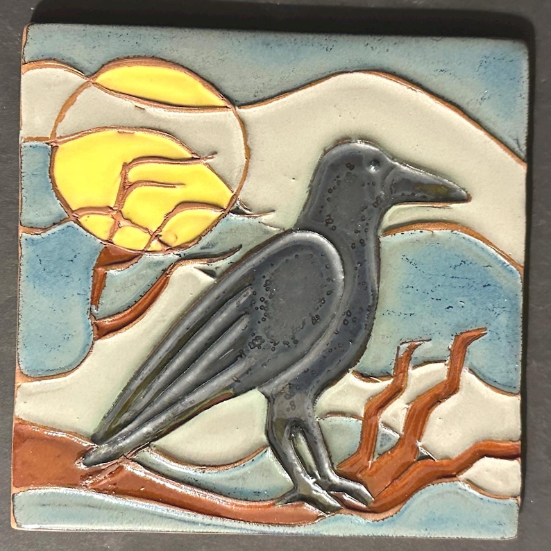 Crow Moon Tree Coaster - Handmade 4x4 Inch Tile, Signed - Etsy