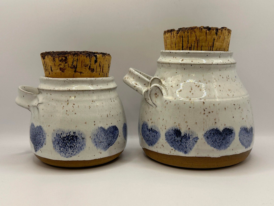 Set of 2 Crocks Canisters Storage Jars Coffee Sugar Stoneware Handmade ...
