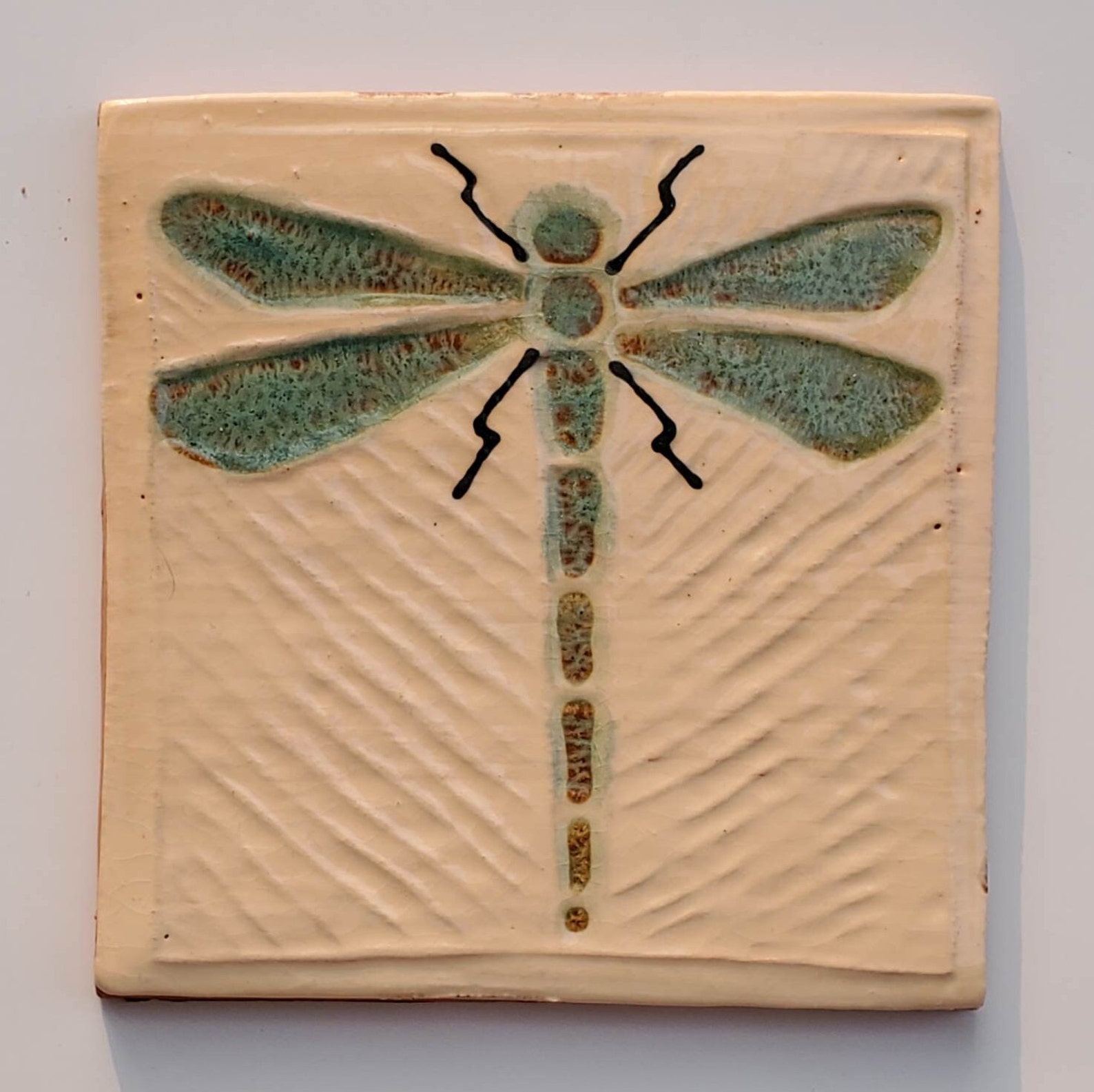 Dragonfly Tile or Coaster Handmade by Chris A Charlson Studio Pottery ...