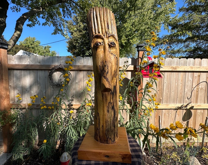 Chainsaw Sculpture Birch Wood Hand Carved Garden Art Totem Statue Wood ...