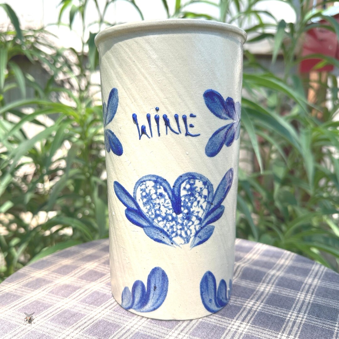 BBP Wine Chiller Beaumont Brothers Pottery: Blue Heart & Leaf Design ...
