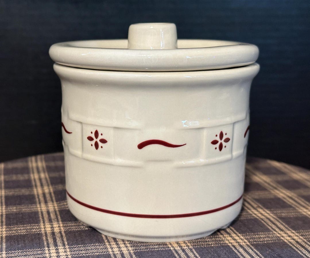 Longaberger Pottery Salt Crock Woven Traditions Classic Red With Lid 1 ...