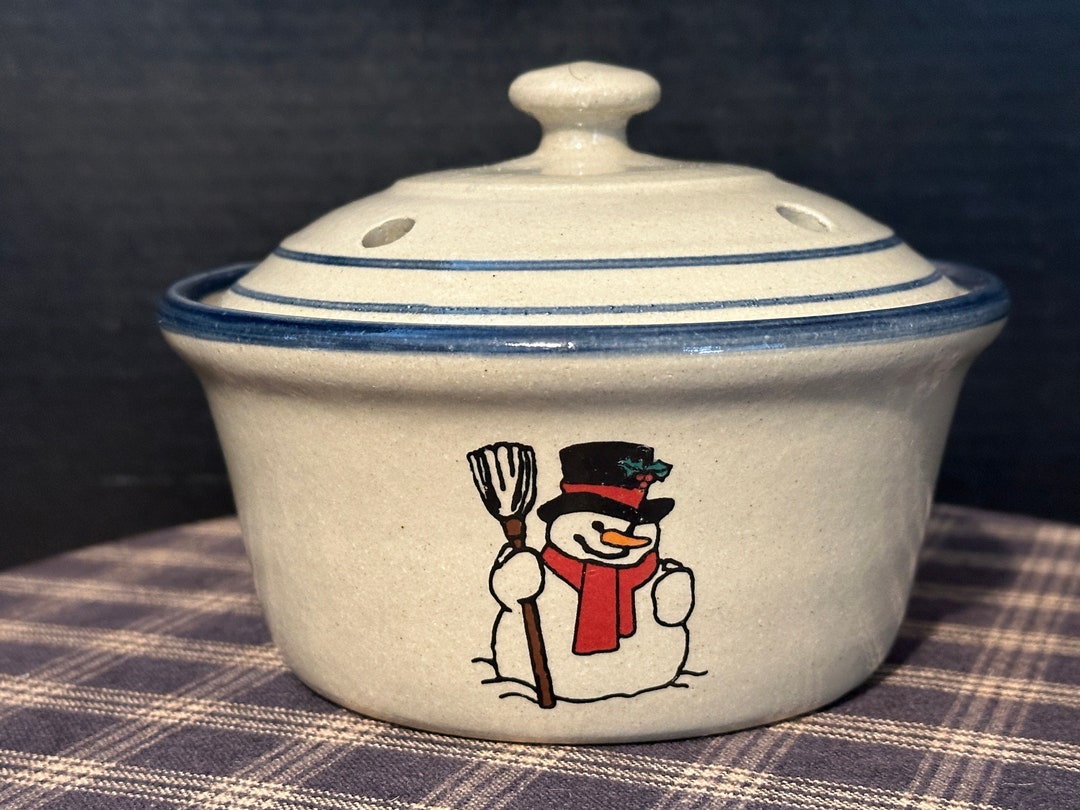 Brie Baker or Garlic Cooker Red Wing Pottery Stoneware Snowman Hand ...