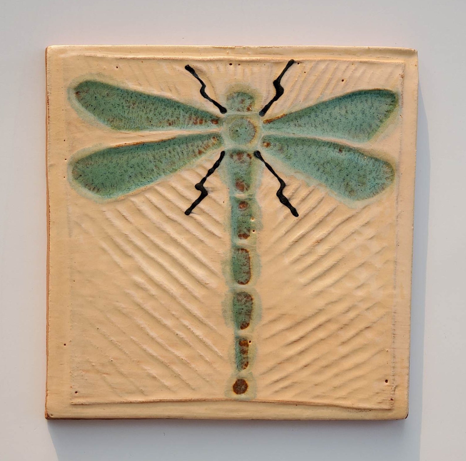 Dragonfly Tile or Coaster Handmade by Chris A Charlson Studio Pottery ...
