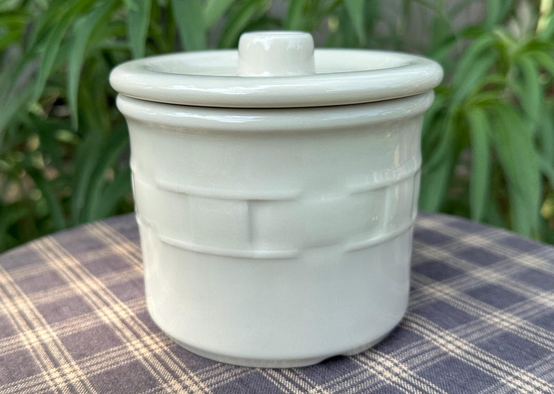 Longaberger Pottery Salt Crock W/ Knob Lid One Pint Woven Traditions ...