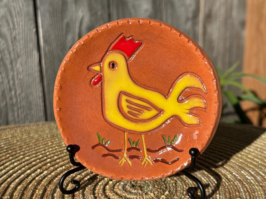 Rooster or Chicken Plate Handmade Redware Pottery by Garden Gate ...