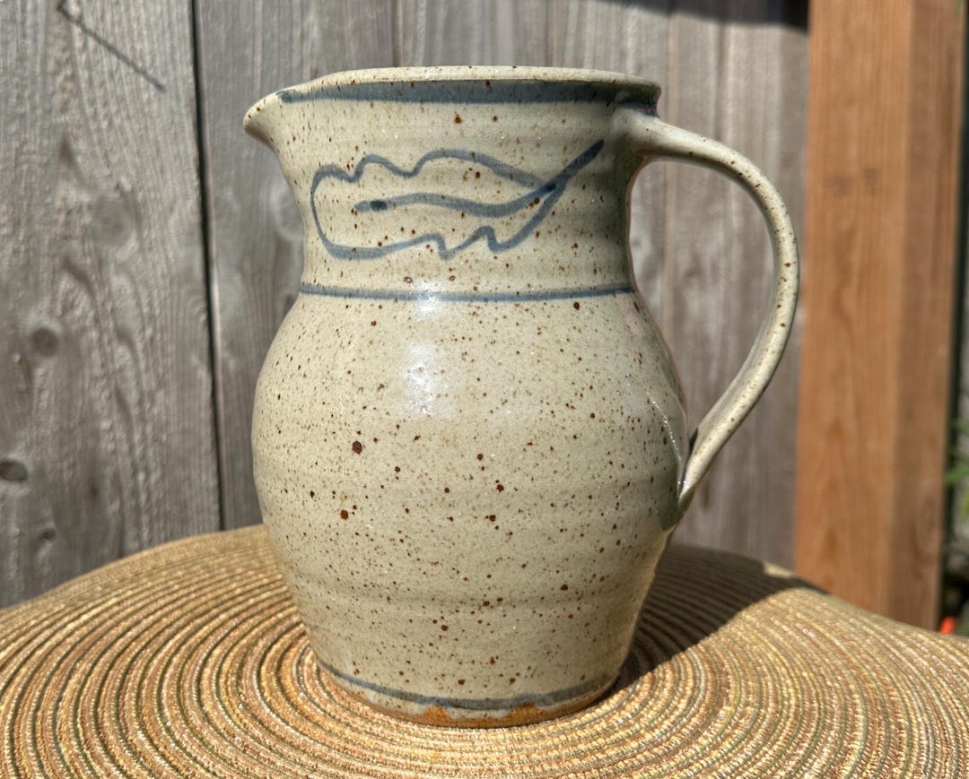 Pitcher Handmade Stoneware Studio Pottery Wheel Thrown Blue Leaf ...