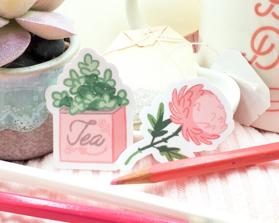 Tiny Cute Pink Vinyl Stickers Succulent and Flower | Etsy