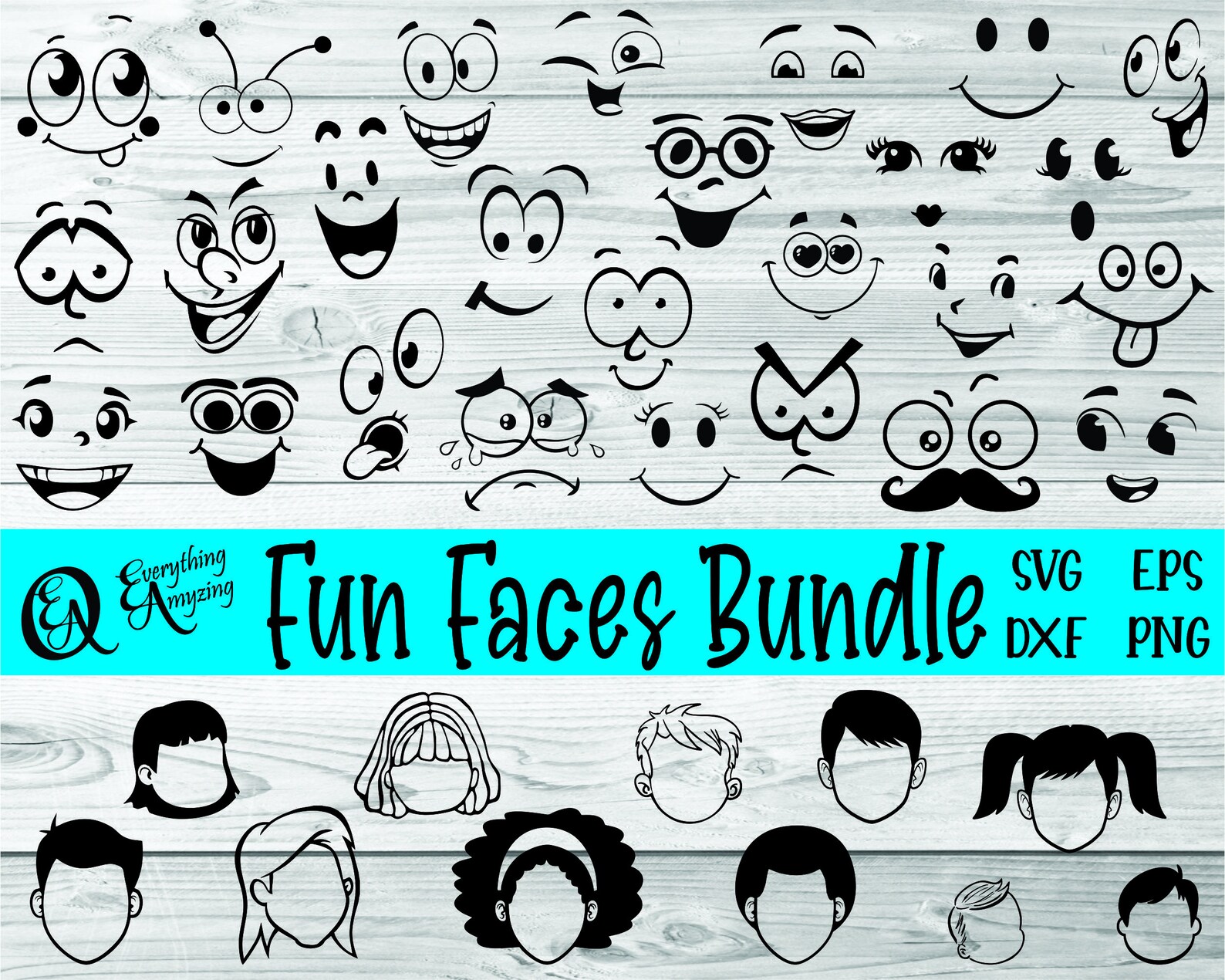 Fun Faces Image Bundle Svg Cricut Svg Bundle Silhouette Svg - Etsy