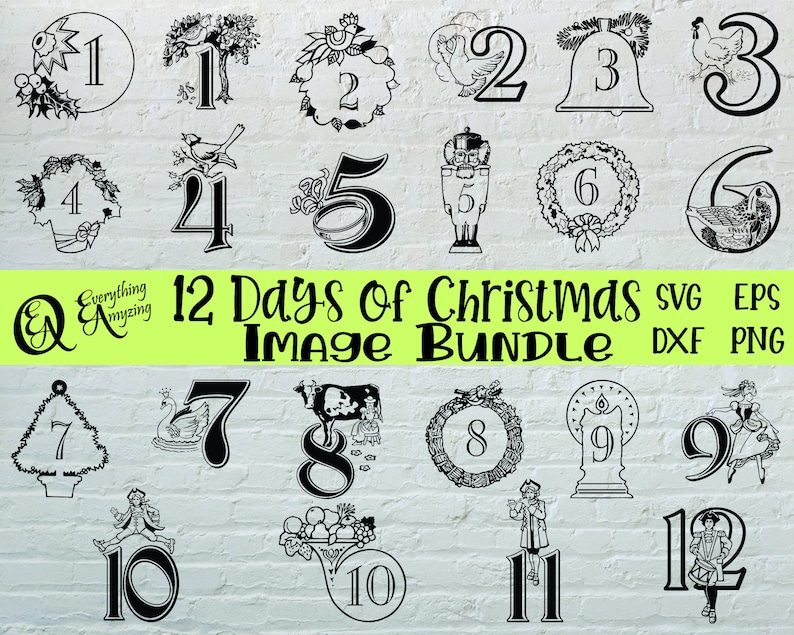 12 Days of Christmas Svg Bundle Christmas Decorative Numbers | Etsy