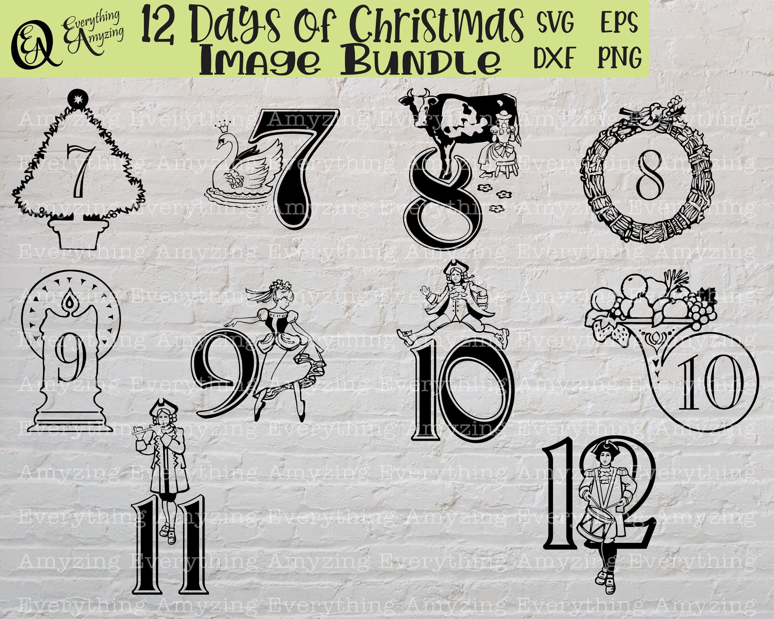 12 Days of Christmas Svg Bundle, Christmas Decorative Numbers Svg ...