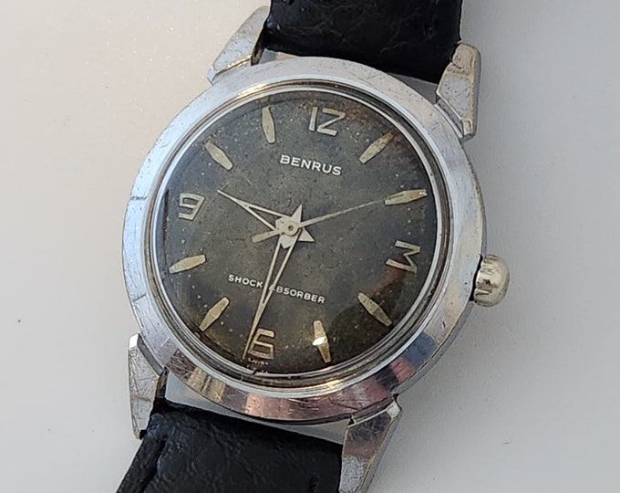 Vintage BENRUS SWISS Made 17 Jewel Gents Watch, Very Unique Burnished ...