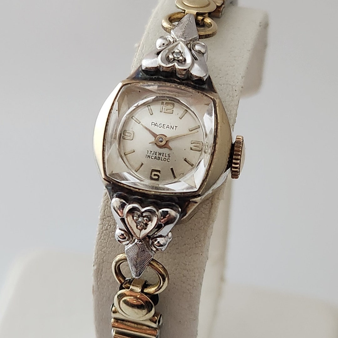Vintage PAGEANT Ladies Cocktail Watch, 2 Brilliant Cut Diamonds, SWISS ...
