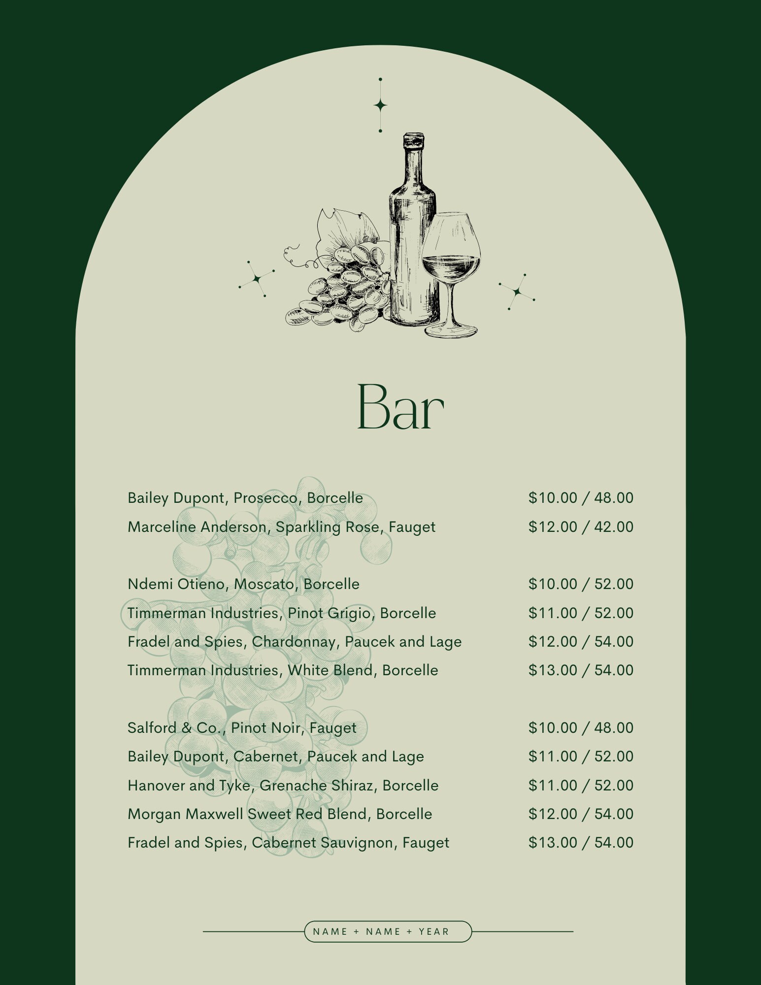 Customizable Wedding Bar Menu Food Menu Party Menu - Etsy