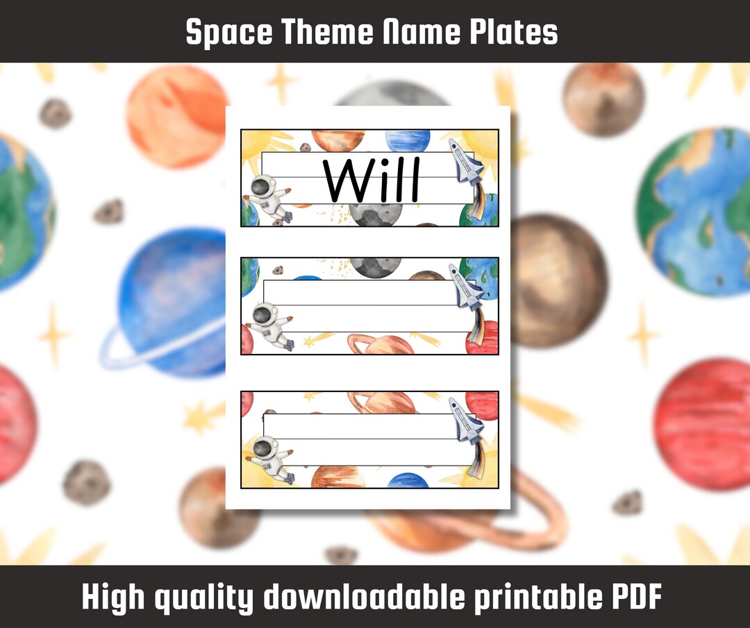 Personalized Name Plates - Watercolor Space Theme | Digital Download ...