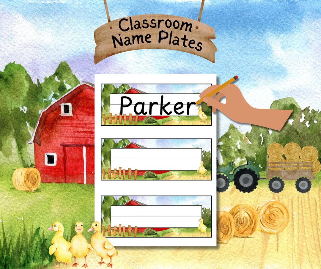 Personalized Name Plates - Watercolor Farm Theme | Digital Download ...