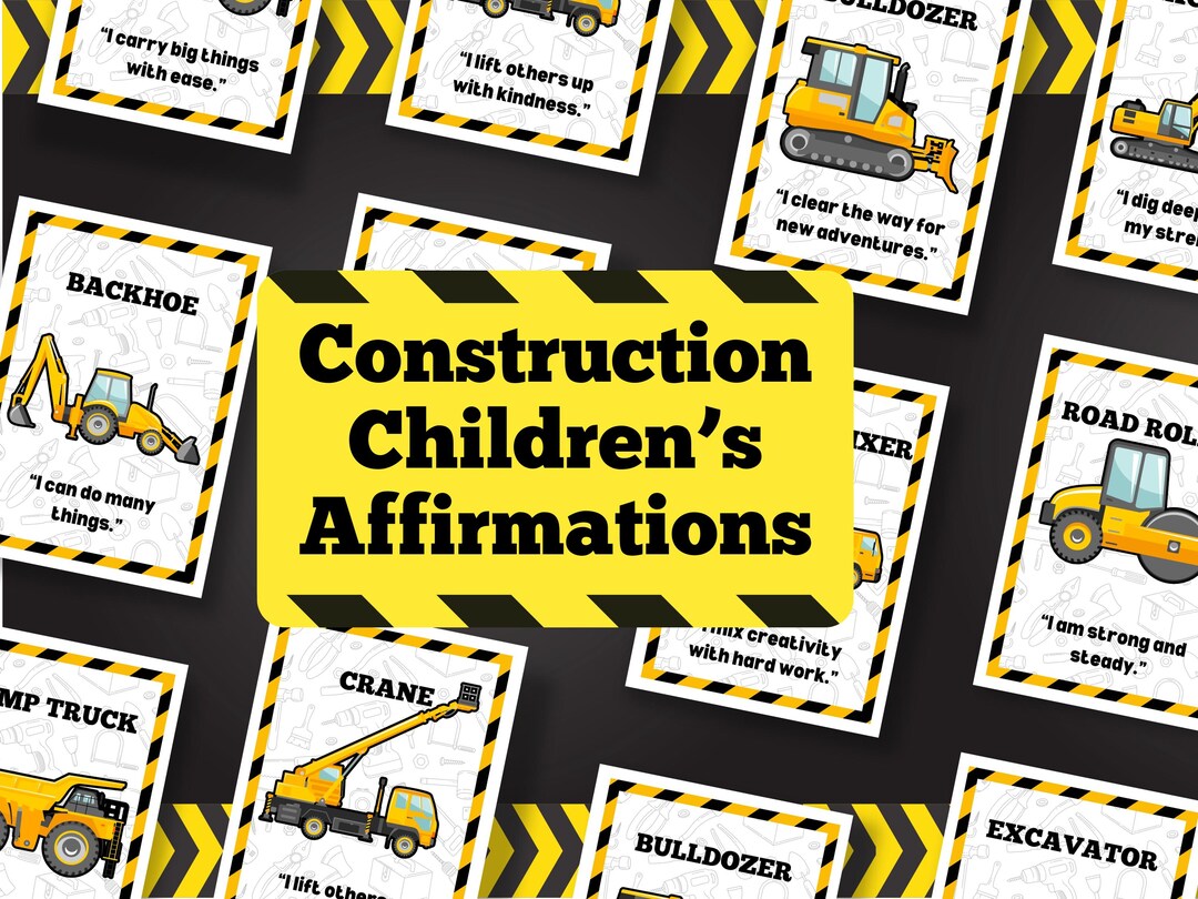 Children’s Construction Vehicle Affirmation Flash Cards | Printable ...