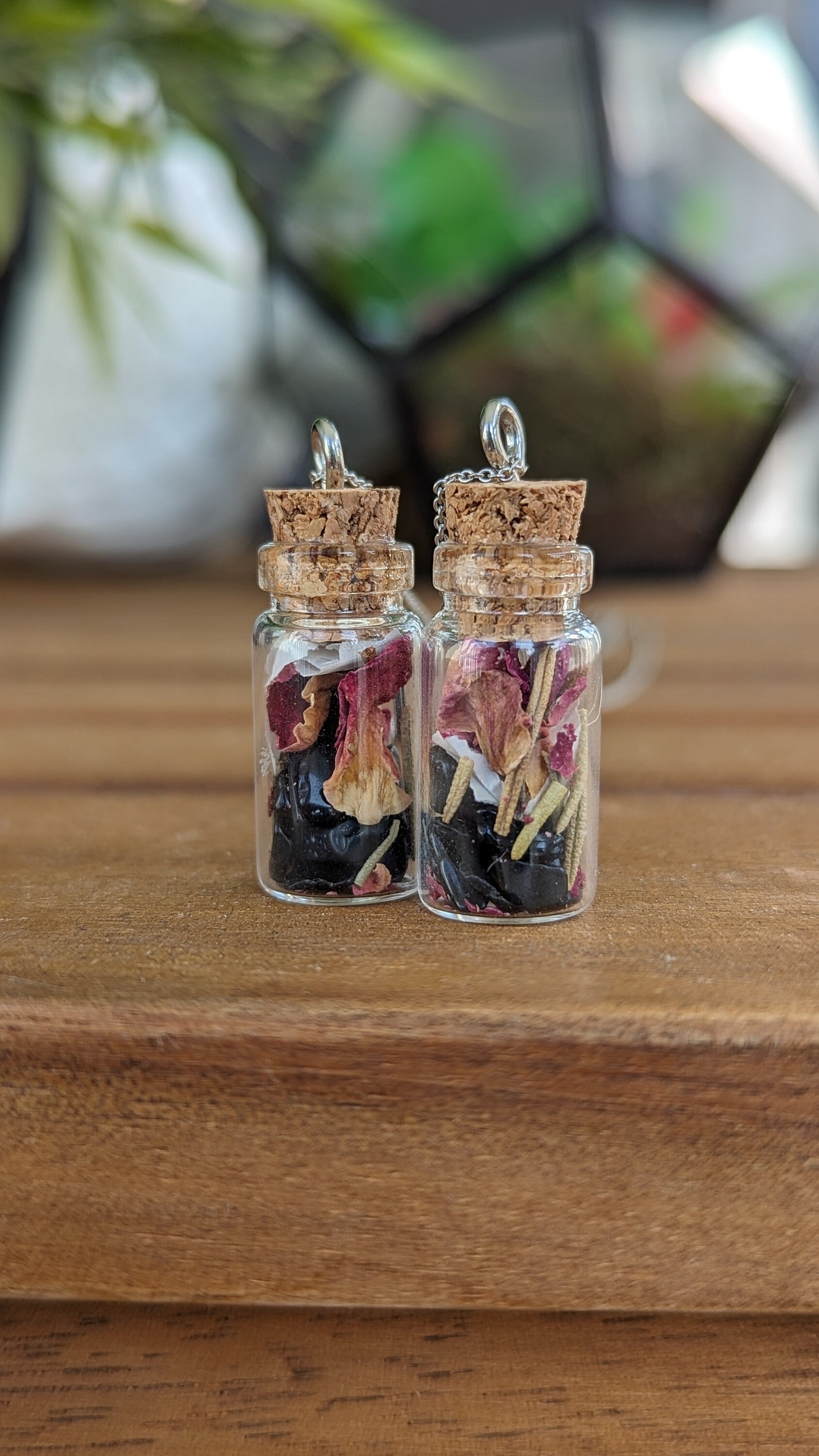Protection Ward Spell Jar Necklace - Handmade With Onyx, Rose, Rosemary ...
