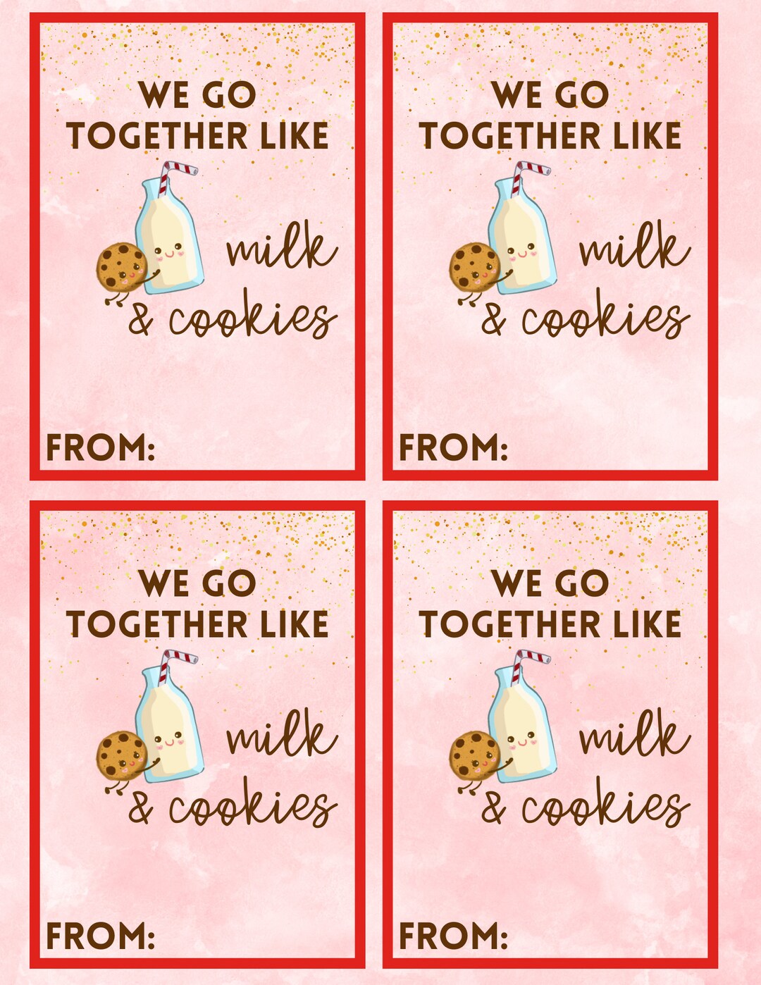 Printable Valentine Card, Cookies Valentine Card, Printable Classroom ...