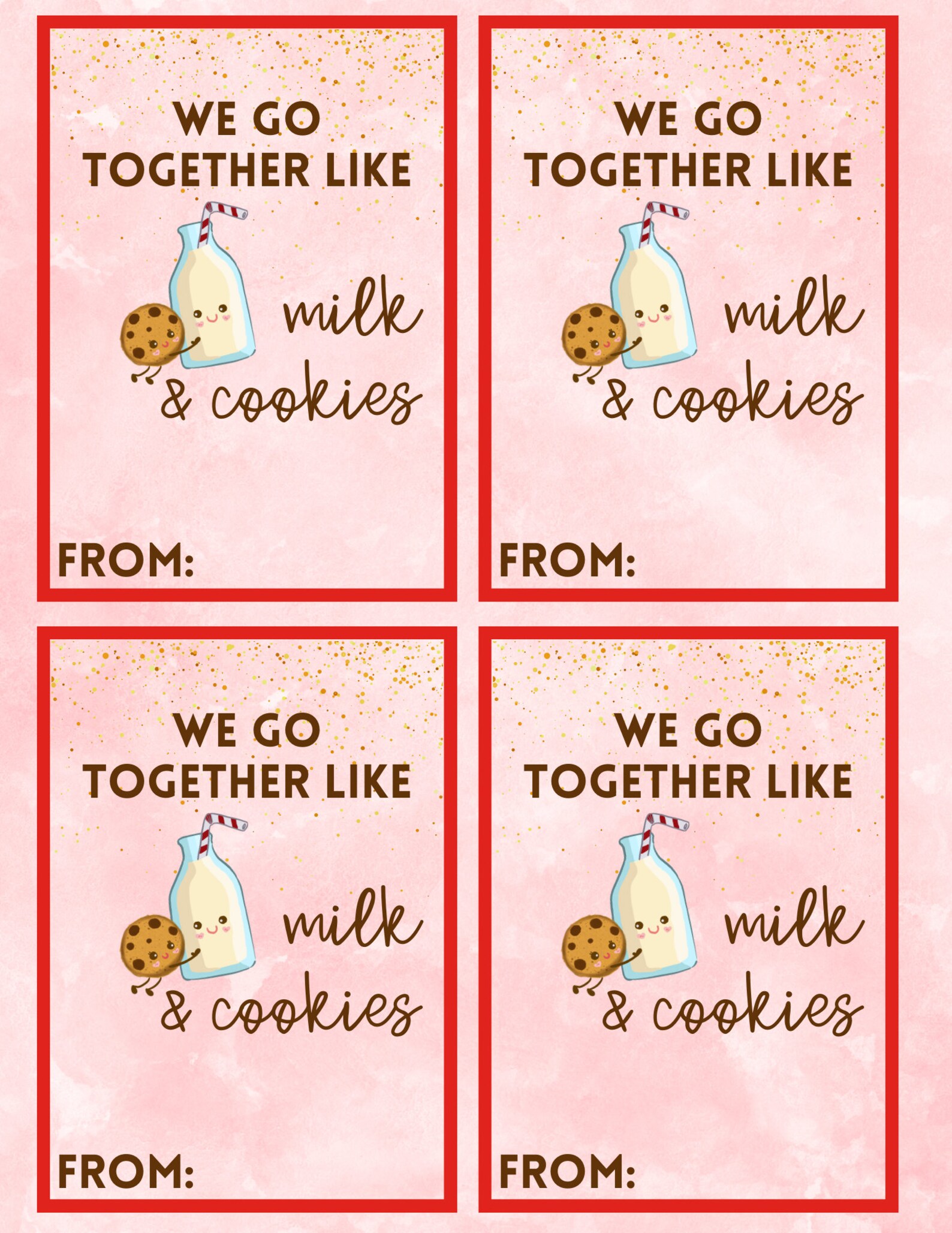 Printable Valentine Card, Cookies Valentine Card, Printable Classroom ...