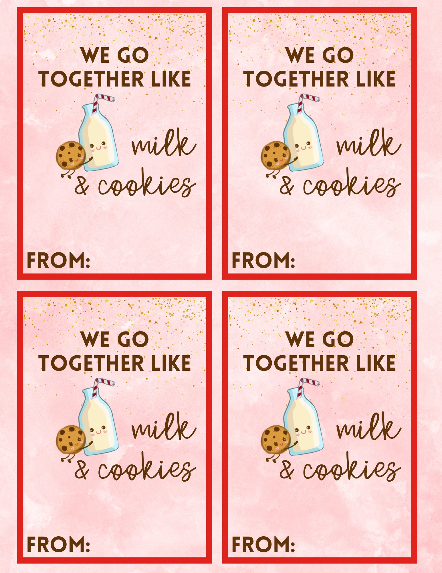 Printable Valentine Card, Cookies Valentine Card, Printable Classroom ...