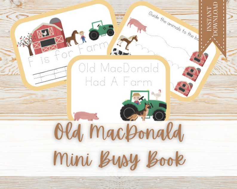 Old Macdonald Mini Busy Book, Farm Busy Book, Printable, Instant ...