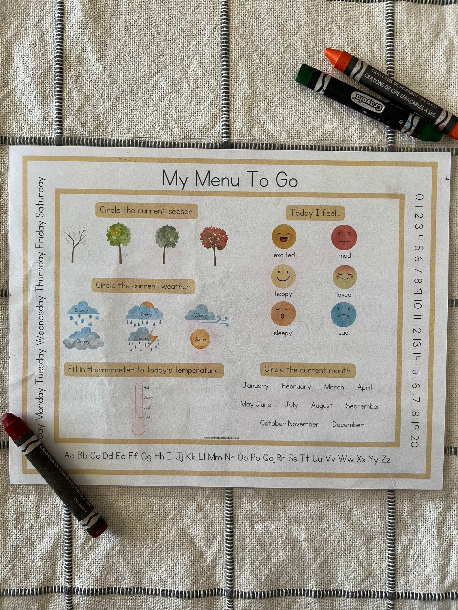 Printable Placemat, Activity Table Mat, Printable Placemat, Morning ...