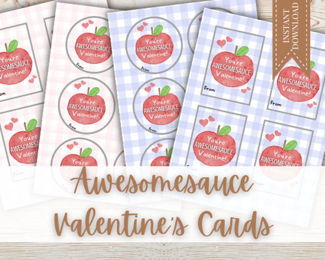 Printable Valentine Card, Applesauce Valentine Card, Printable ...