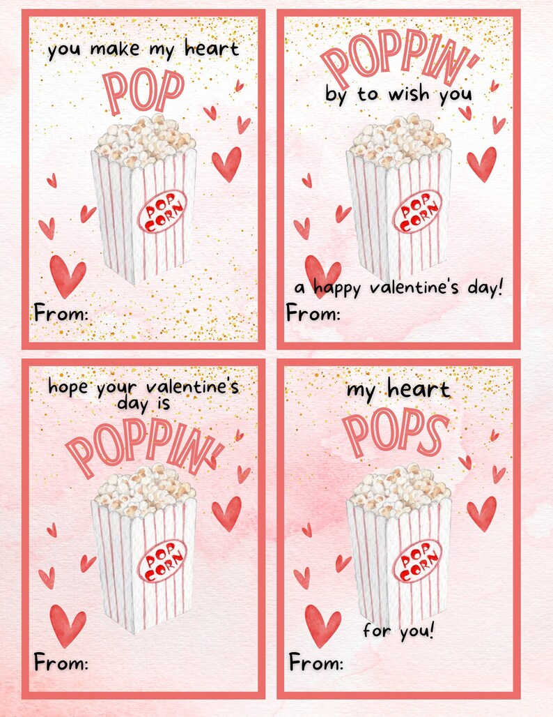 Printable Valentine Card, Popcorn Valentine Card, Printable Classroom ...