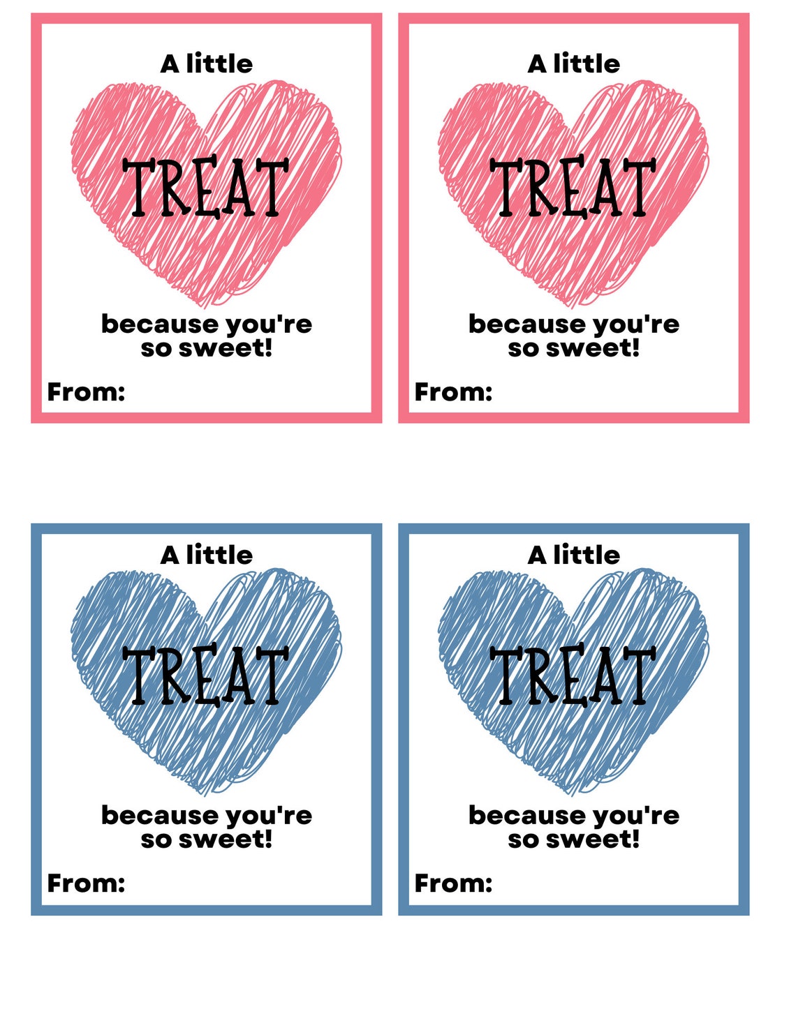 Printable Valentine Card, Treat Valentine Card, Printable Classroom ...