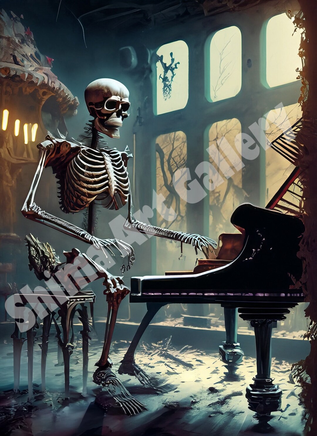Skeleton Playing Piano | Digital Art Print, Wall Art, AI Generated, AI ...
