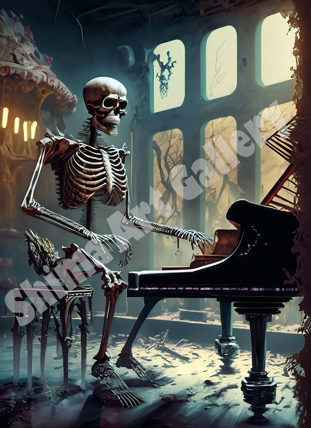 Skeleton Playing Piano | Digital Art Print, Wall Art, AI Generated, AI ...