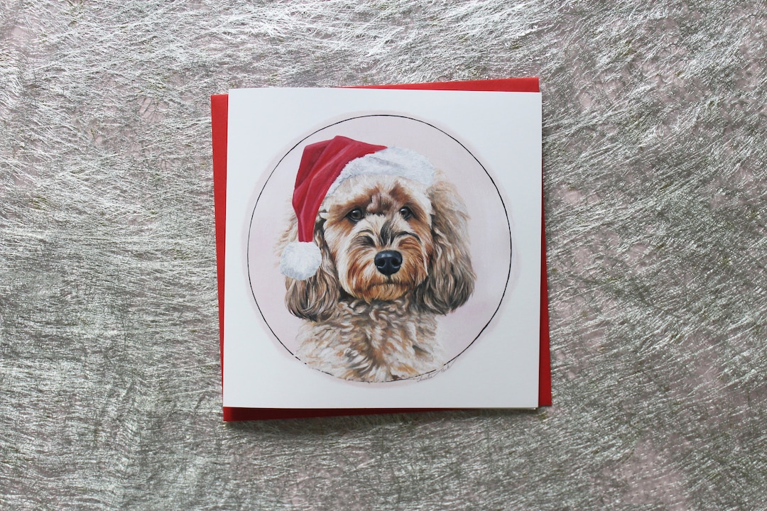 Cockapoo, Christmas Card, Sable Cockapoo, Santa Hat, Festive, Doodle ...
