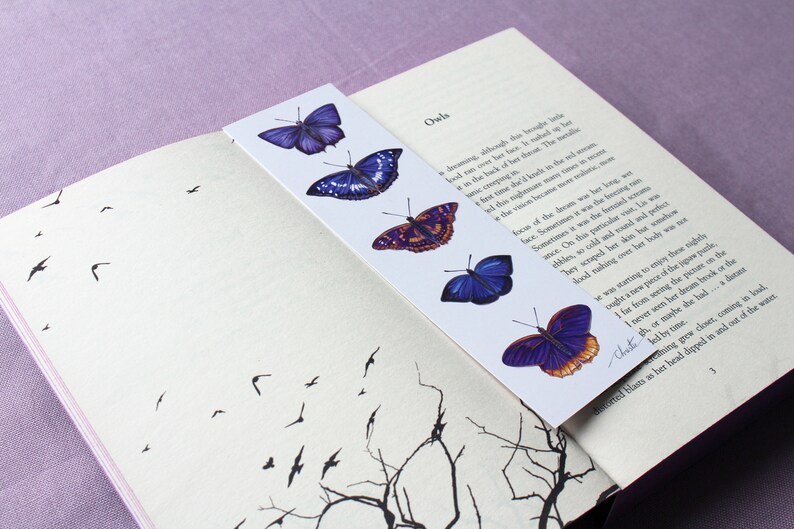 Purple Bookmark, Butterfly, Bookmark, Illustrated Bookmark, Bookmark ...