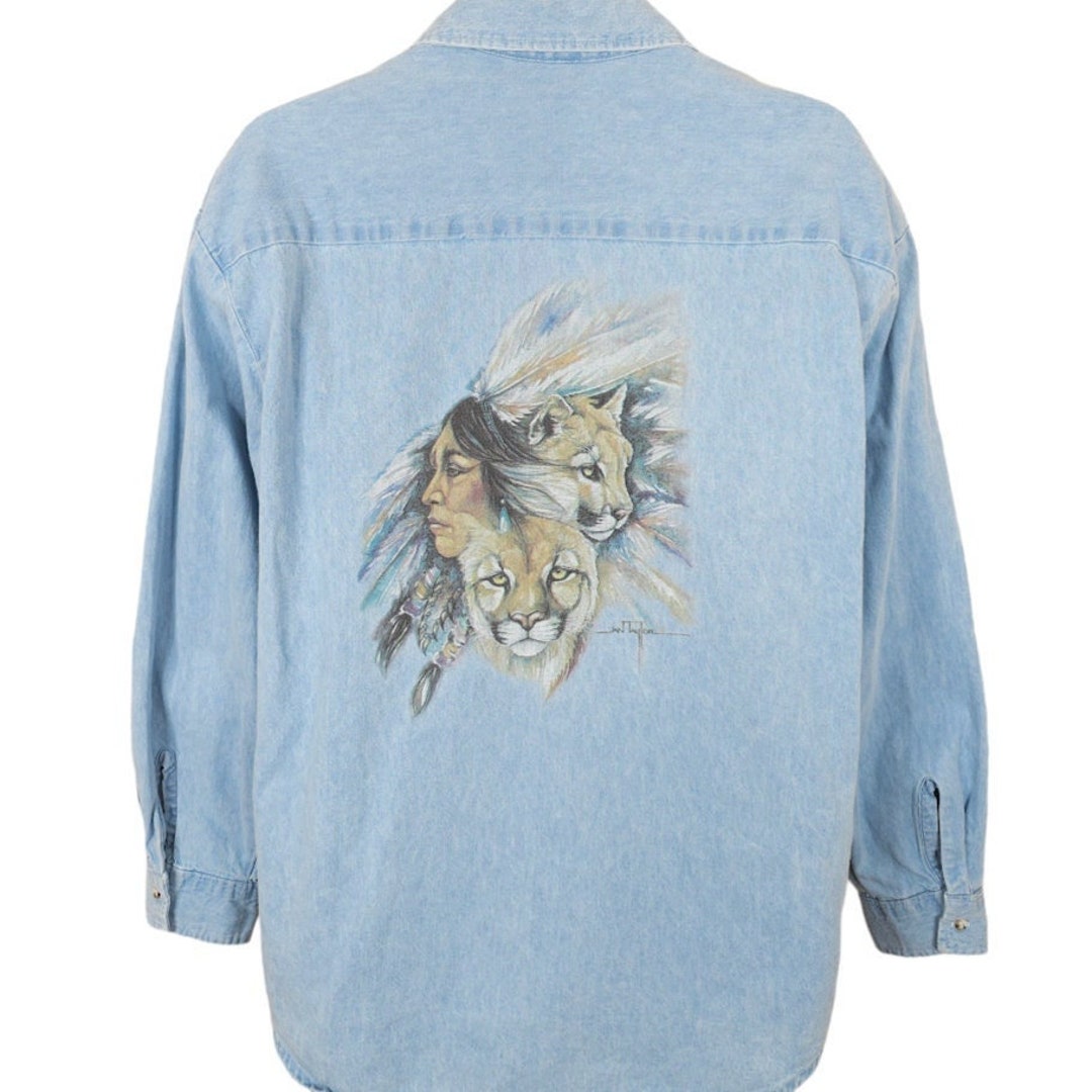 Vintage Jan Taylor Art Denim Shirt Mens Size XL Blue 90s Made in USA ...