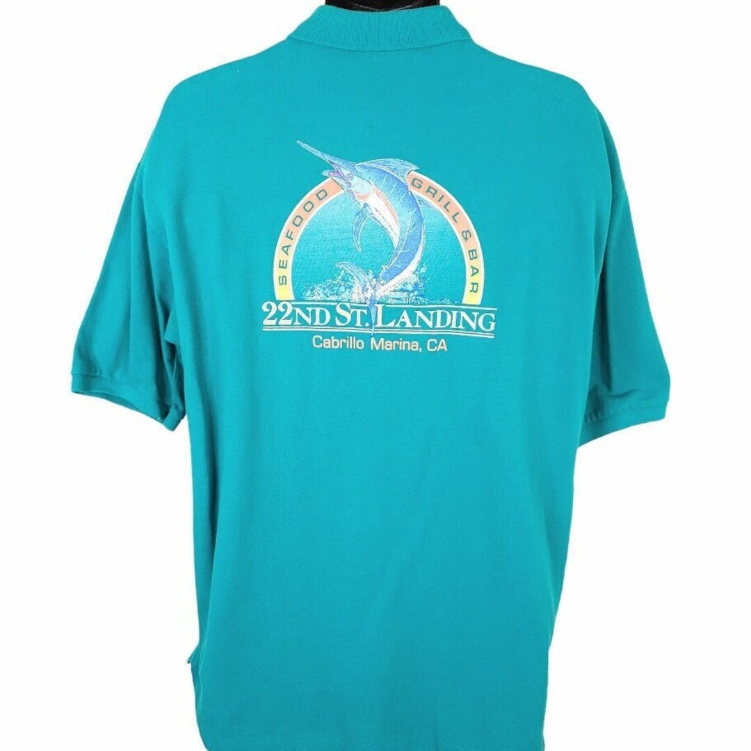 Vintage Marlin Fish Polo Shirt Mens Size XL Blue 22nd St Landing Made ...