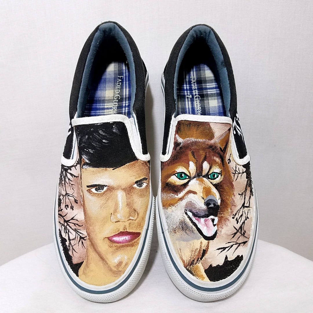 Twilight Movie Hand Painted Shoes Team Jacob Werewolf Slip on Skate ...
