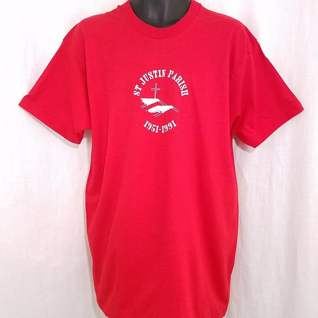 St Justin Parish T Shirt Vintage 90s 1991 Roman Catholic Made in USA ...