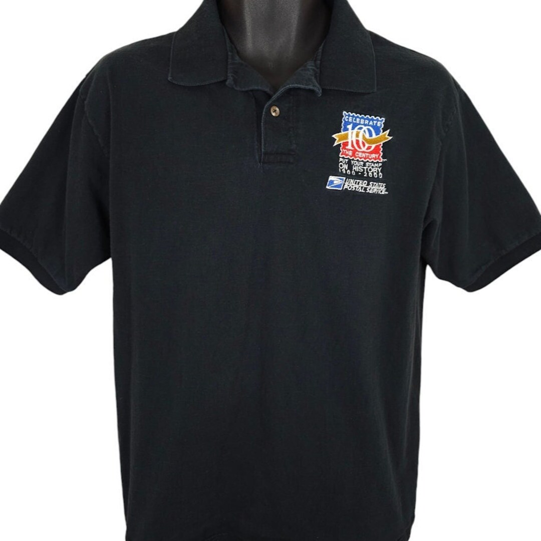 Vintage USPS Polo Shirt Mens Size Medium Black Y2K 100 Years United ...