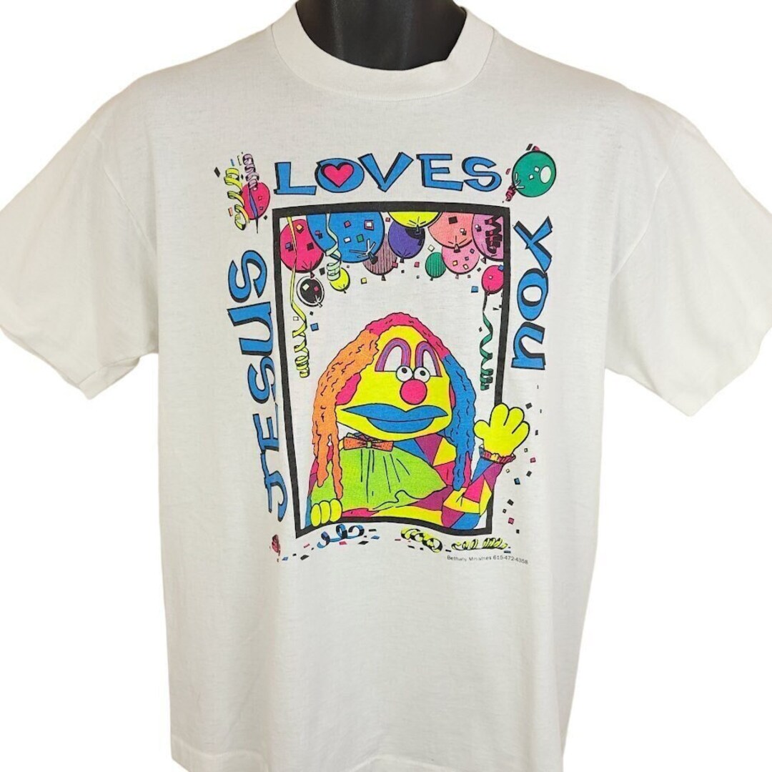 Christian T Shirt Vintage 80s Jesus Loves You Clown Made in USA Mens ...