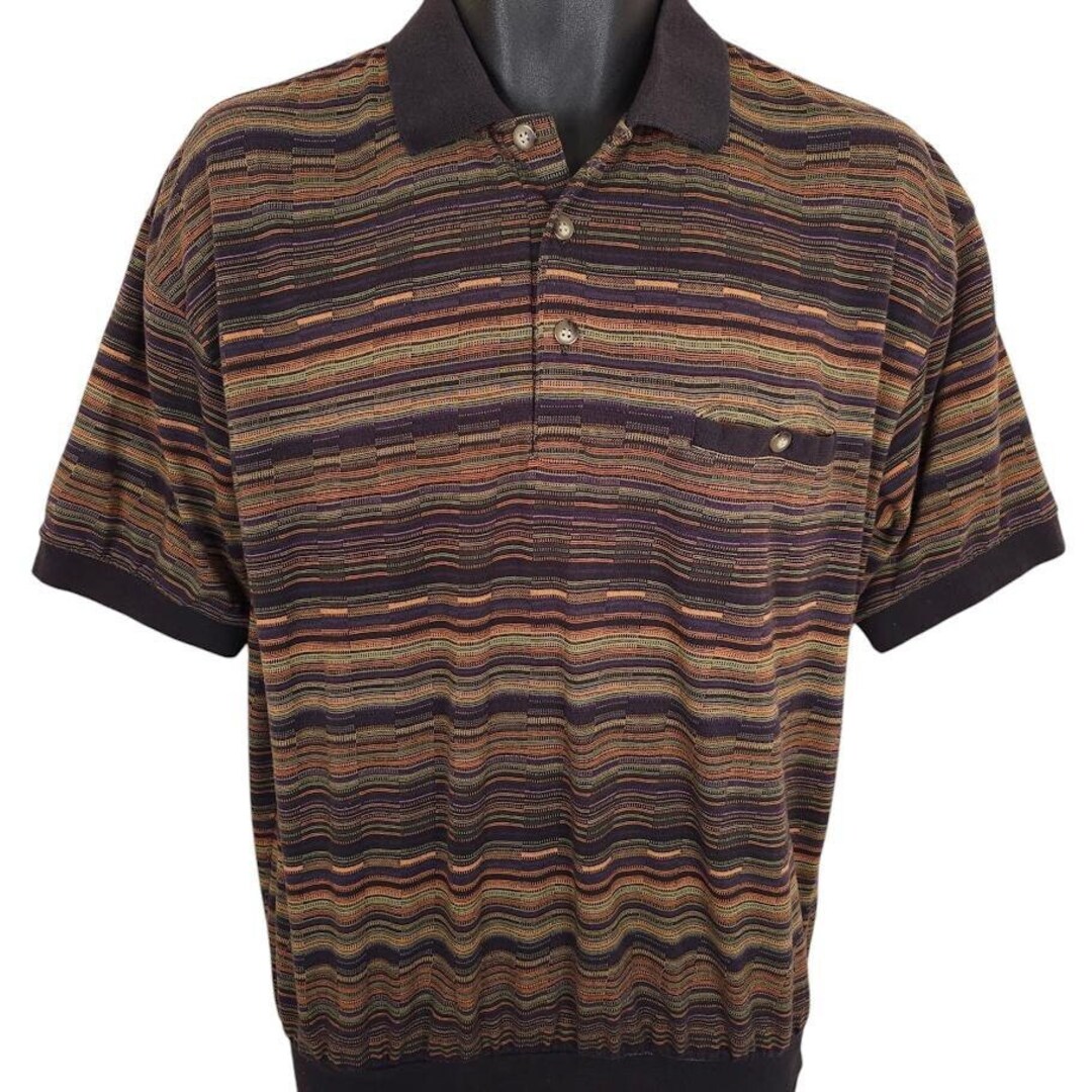 Vintage Classics Polo Shirt Mens Size Large Orange Rockabilly Striped ...