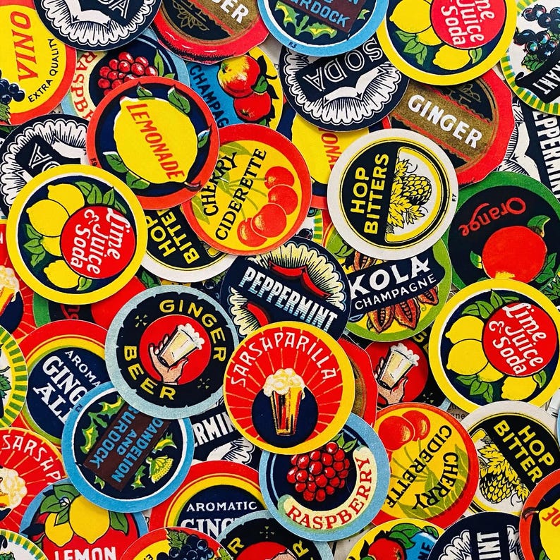 Vintage Drink Soda Flavors Labels, Vintage Round Labels Junk Journal ...