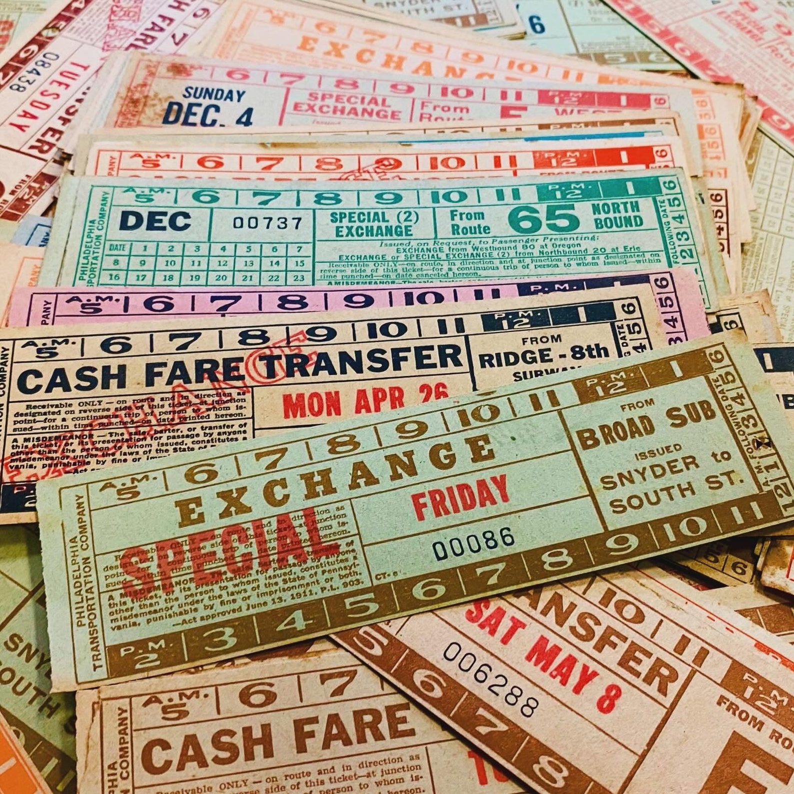 Vintage 1950s Philadelphia Transport Co. Tickets, Vintage Subway Bus ...