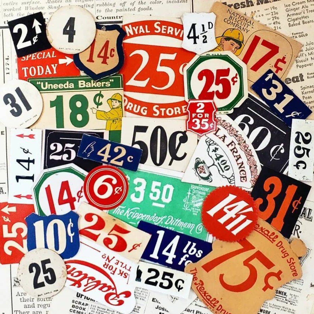 Vintage Price Tags 30 Piece High-quality Laser Reproductions Size ...