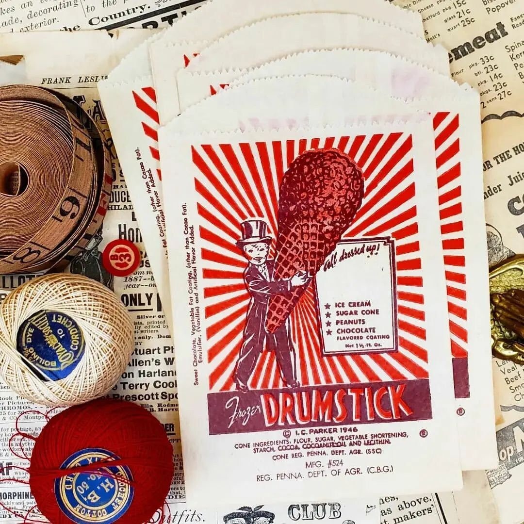 1940s Drumstick Embossed Ice Cream Bags, Vintage Wrappers Collectible ...