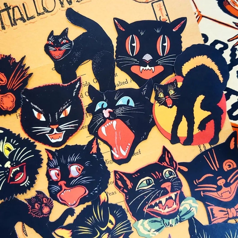 Vintage Black Cats Halloween High-quality Laser Reproductions - Etsy